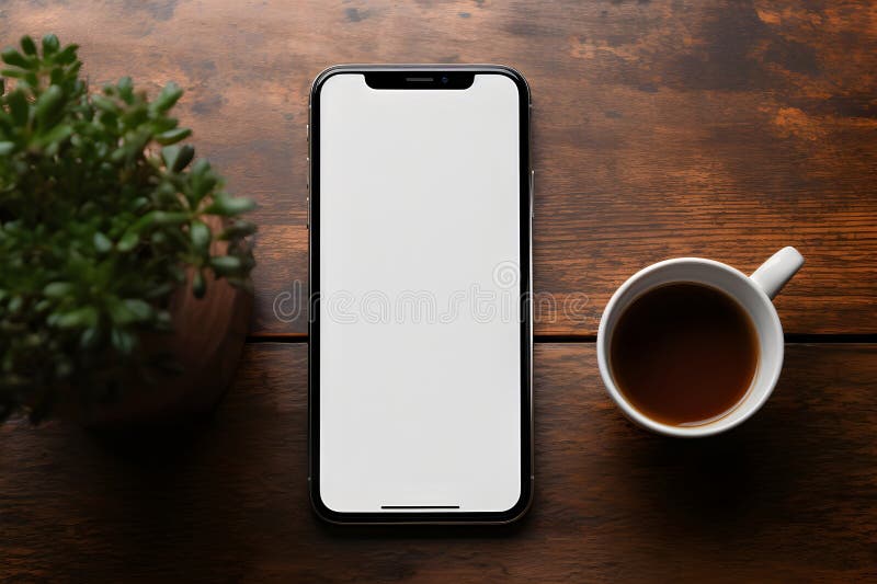 Mobile Phone on Office Table with Notepad and Coffee Cup. Smartphone ...