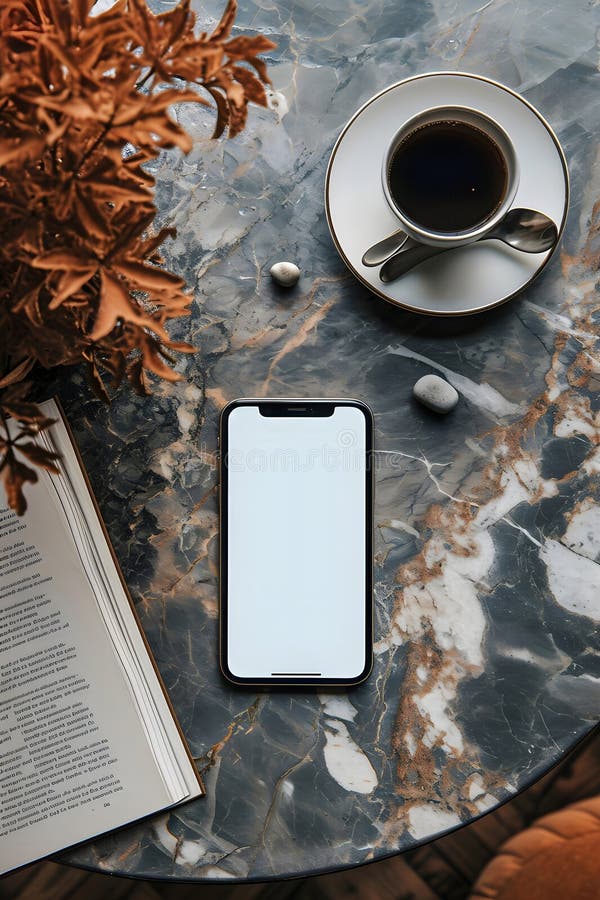 Mobile Phone on Office Table with Notepad and Coffee Cup. Smartphone ...