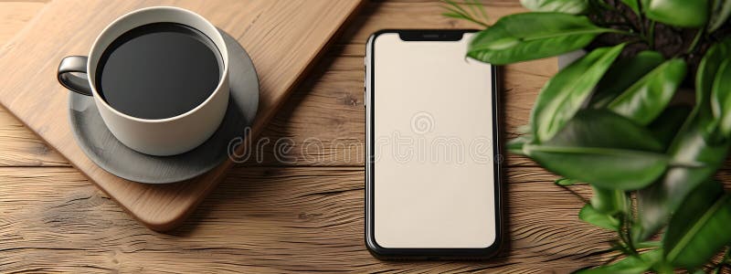 Mobile Phone on Office Table with Notepad and Coffee Cup. Smartphone ...