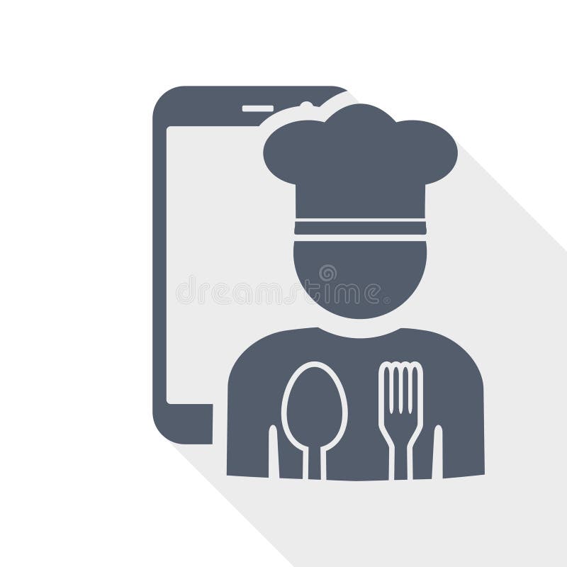 Mobile Phone, Online Restaurant, Chef Flat Design Vector Icon Stock ...