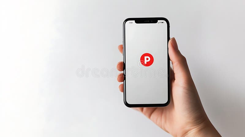 Mobile Phone with P App Icon on Screen in Hand Stock Illustration ...