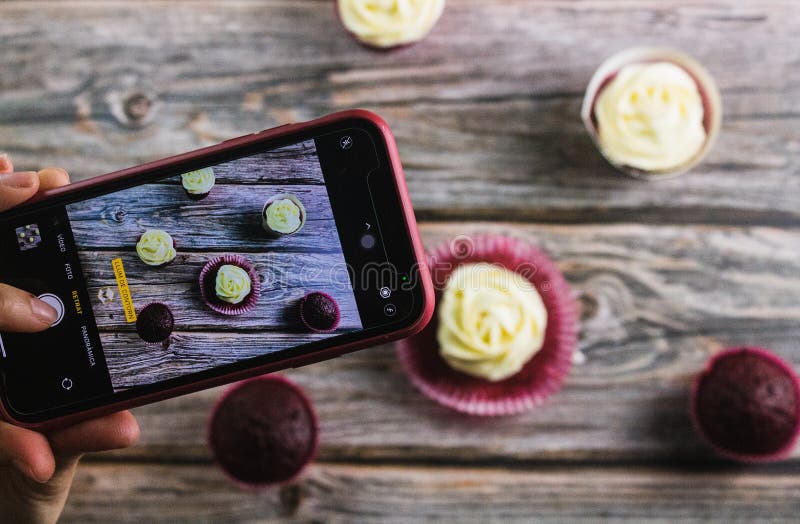 Mobile Phone Picture of Rose Form Muffins with Zenith View Stock Photo ...