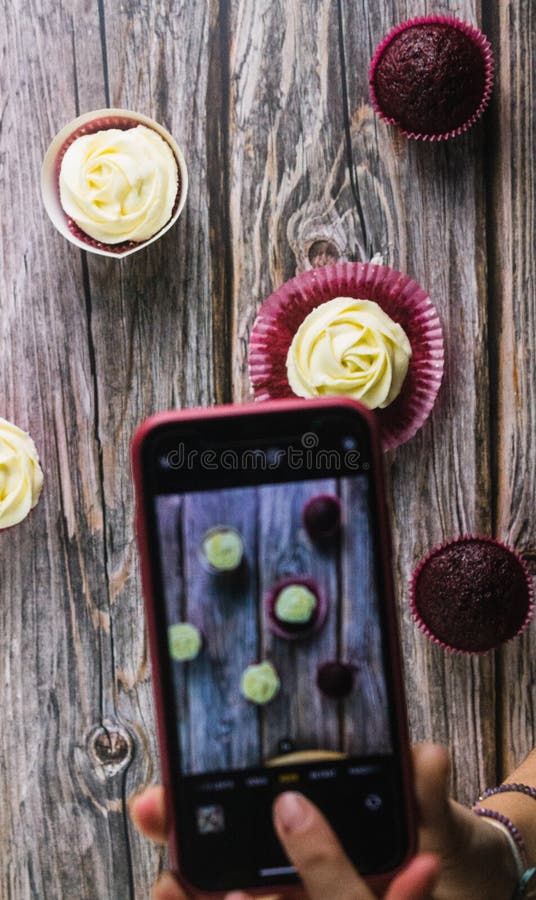 Mobile Phone Picture of Rose Form Muffins with Zenith View Stock Image ...