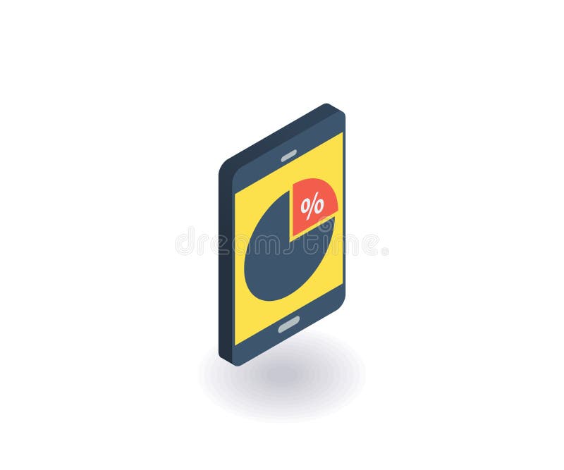 Mobile Phone with Pie Chart Icon. Vector Illustration in Flat Isometric ...