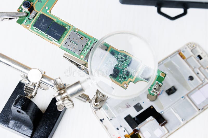 Mobile Phone Plate Repair. Smart Phone Interior Stock Photo - Image of ...