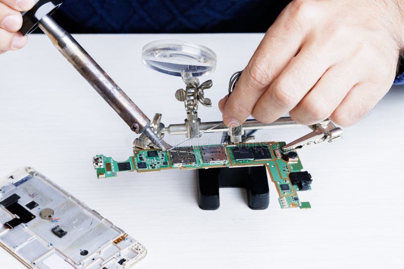 Mobile Phone Plate Repair. Smart Phone Interior Stock Image - Image of ...