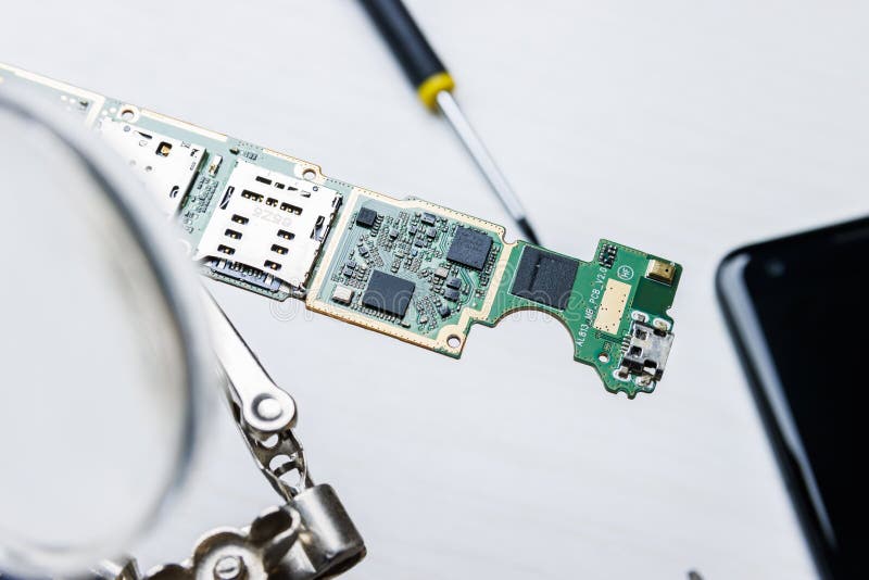 Mobile Phone Plate Repair. Smart Phone Interior Stock Photo - Image of ...