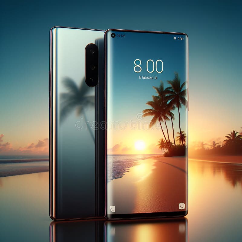 Mobile Phone with Stunning Sea View. Stock Illustration - Illustration ...