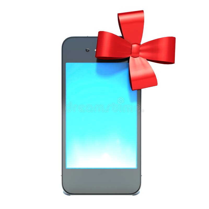 Mobile Phone Present with Red Ribbon on White Stock Illustration ...