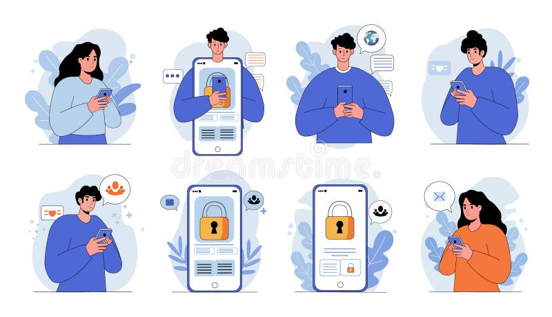 Mobile Phone Privacy Protection Vector Design Elements Stock Vector ...