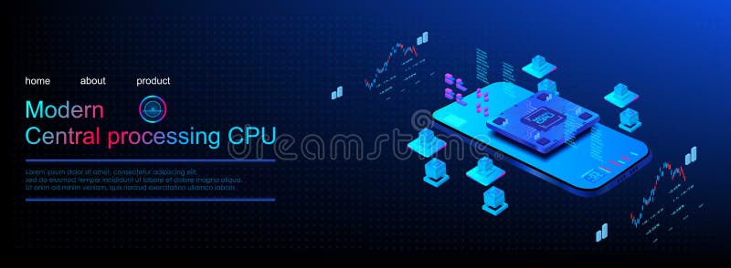 Mobile Phone with Processor on the Screen. Mobile Phone in Axonometric ...