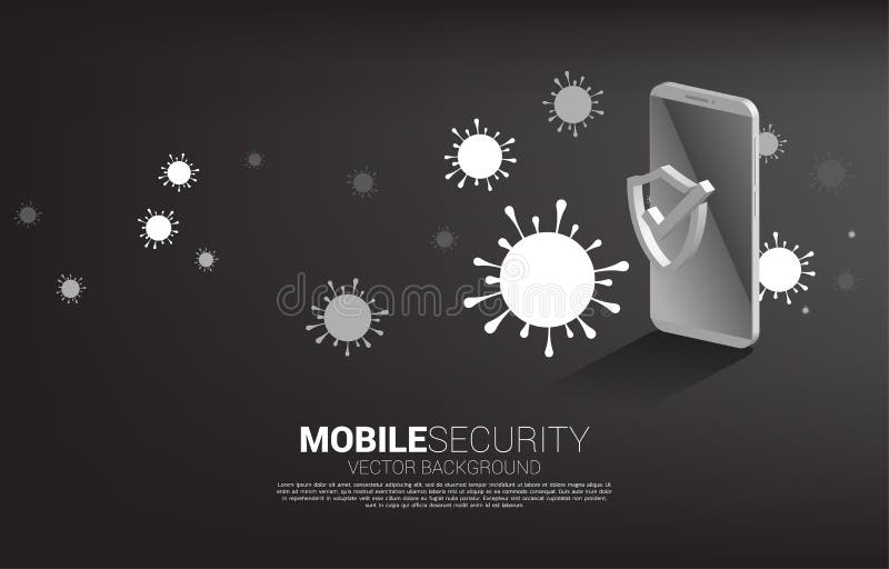Mobile Phone and Protection Shield Icon with Digital Virus. Stock ...