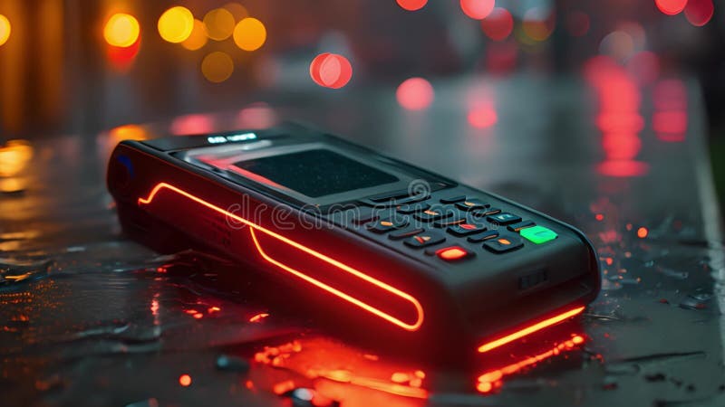 Mobile Phone with a Red Light Illuminated, Sitting in the Rain. Stock ...