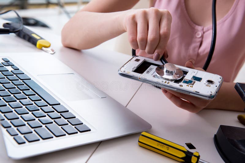 The Mobile Phone Repair in Workshop Stock Photo - Image of checking ...