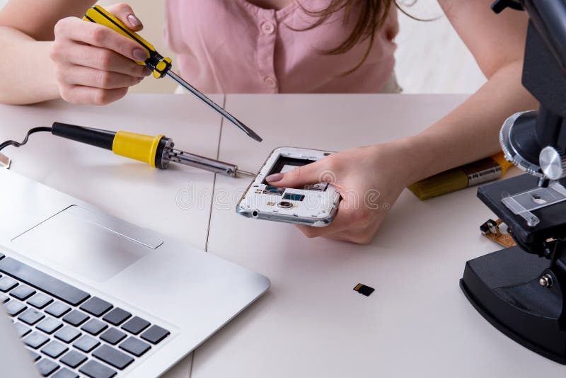 The Mobile Phone Repair in Workshop Stock Photo - Image of gadget ...
