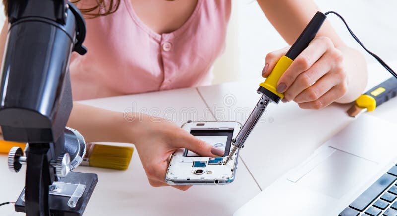 Mobile Phone Repair in Workshop Stock Photo - Image of electronic ...