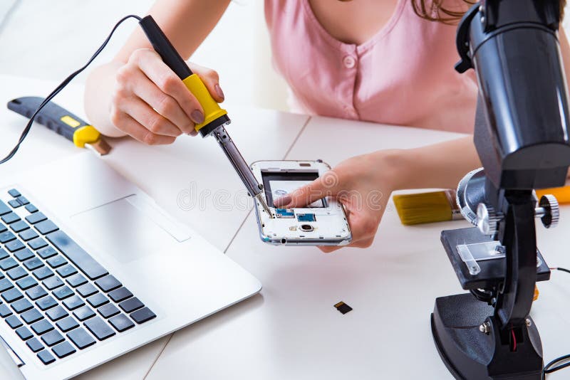The Mobile Phone Repair in Workshop Stock Photo - Image of circuit ...