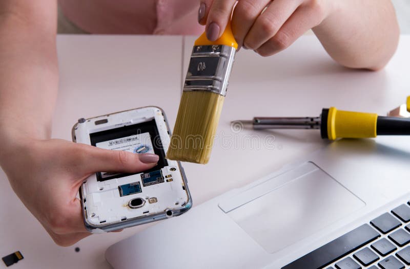Mobile Phone Repair in Workshop Stock Photo - Image of checking ...
