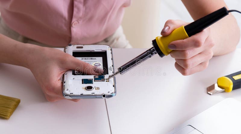 Mobile Phone Repair in Workshop Stock Image - Image of closeup ...