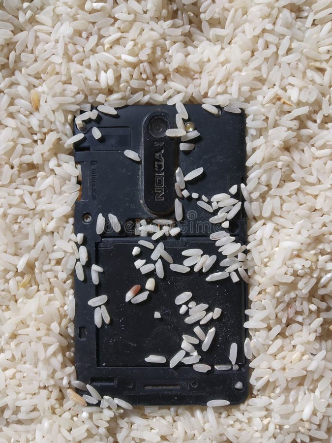 Mobile Phone is in the Rice Editorial Stock Photo - Image of hand ...