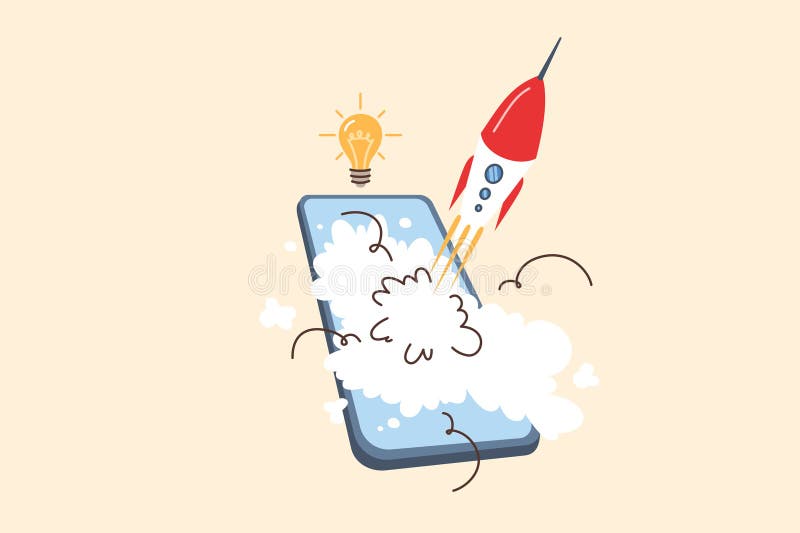 Mobile Phone with Rocket Launch, Metaphor for New Startup with ...