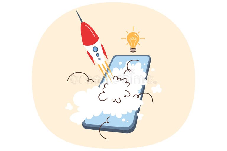 Mobile Phone with Rocket Launch, Metaphor for New Startup with ...