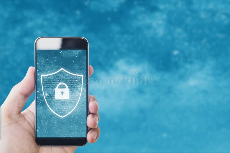 Mobile Phone Safety And Internet Online Security System. Hand Using ...