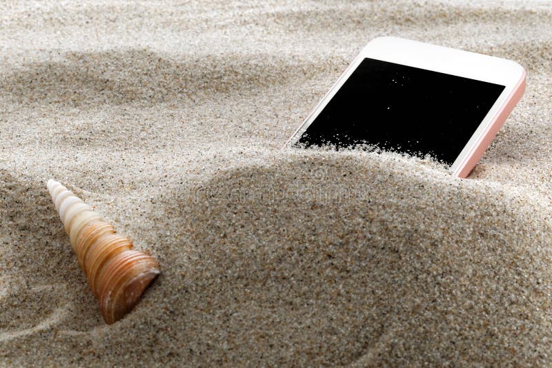 Mobile Phone in Sand on a Beach Stock Image - Image of concepts, phone ...