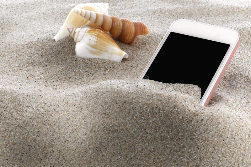Mobile Phone in Sand on a Beach Stock Photo - Image of internet ...
