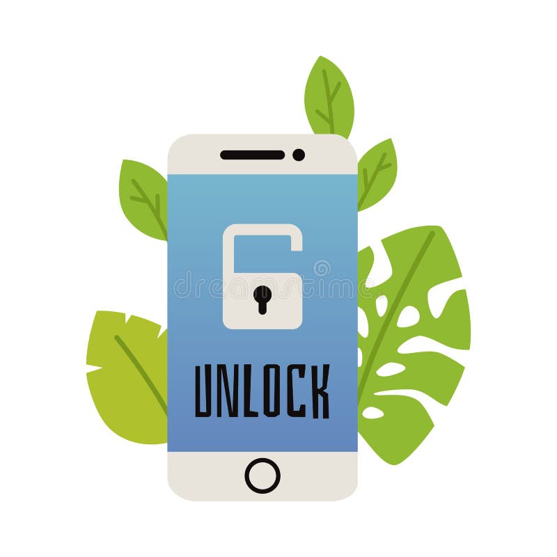 Mobile Phone Screen with Open Lock Icon Flat Style Stock Vector ...