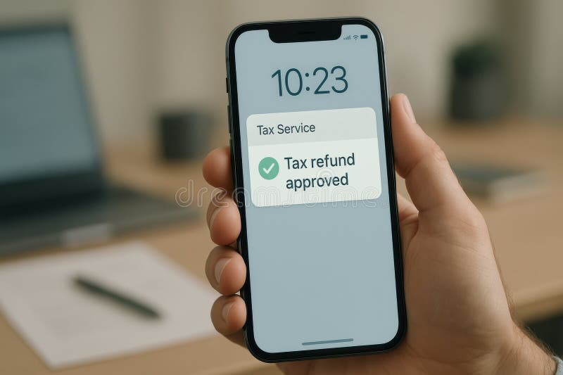 A Mobile Phone Screen Shows Tax Refund Approval Notification from an ...