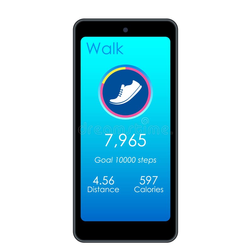 Mobile Phone Screen with Step and Running Counter Fitness App Interface ...