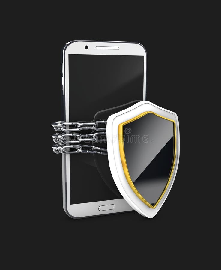 Mobile Phone Security Concept. Cell Phone and Shield and Chain Around ...