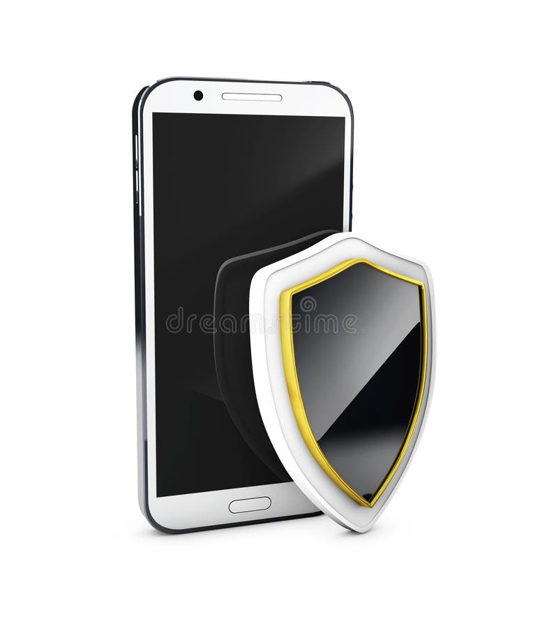 Mobile Phone Security Concept. Cellphone and Shield, 3d Illustration ...