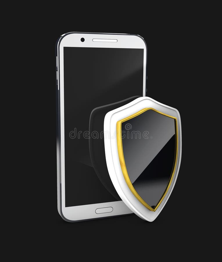 Mobile Phone Security Concept. Cellphone and Shield, 3d Illustration ...