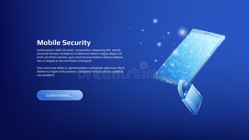 Mobile Phone Security Concept on Dark Blue Background. Protecting Your ...