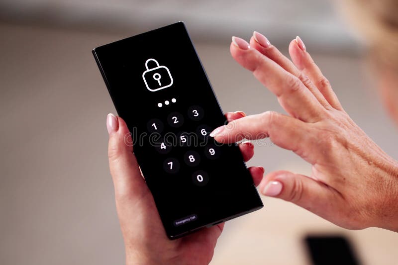Mobile Phone Security Lock stock photo. Image of room - 353280402