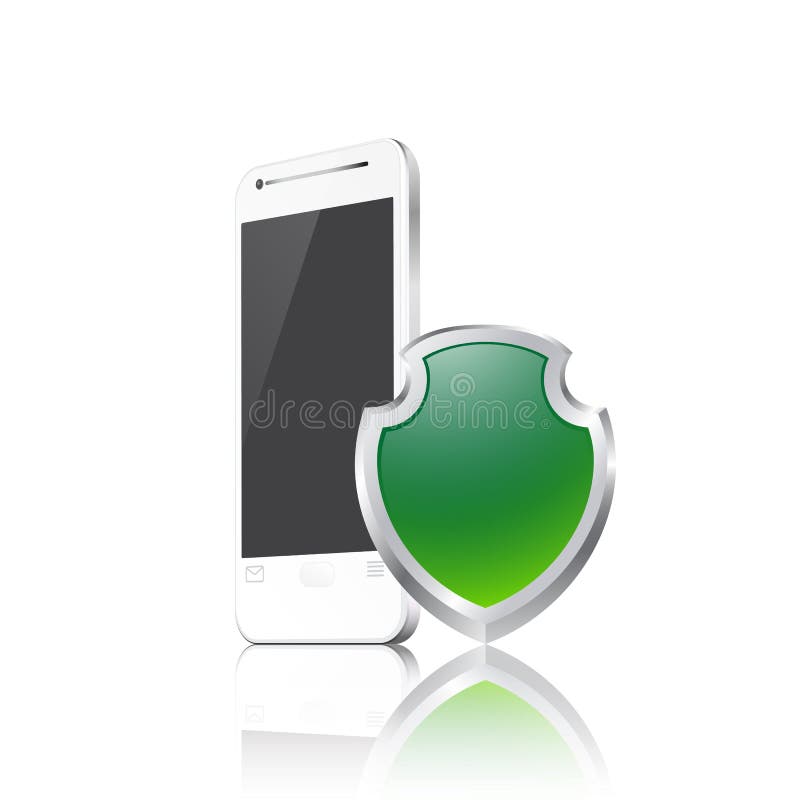Mobile phone with shield stock vector. Illustration of concept - 39203799