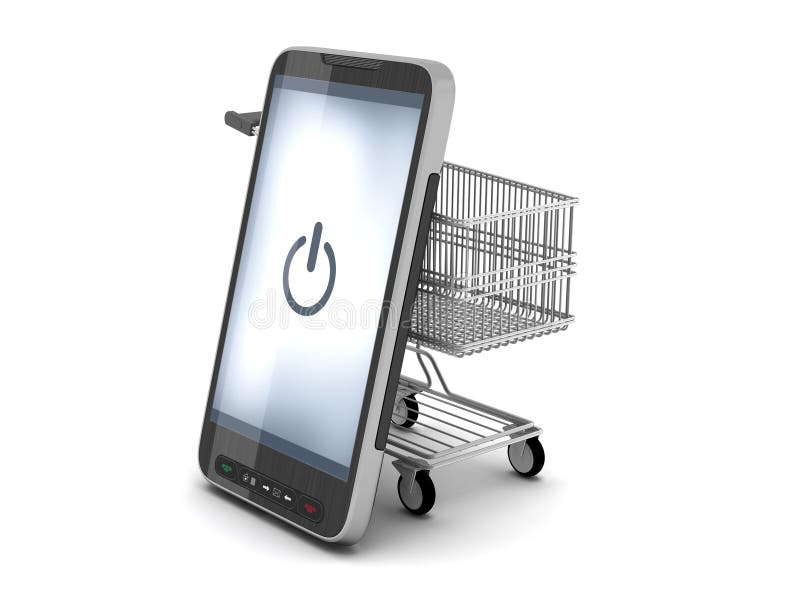 Mobile Phone and Shopping Cart Stock Illustration - Illustration of ...