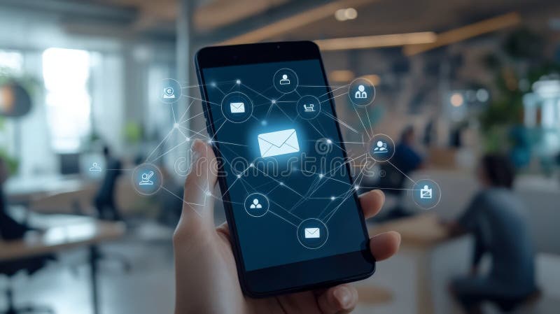 Mobile Phone Showcasing Connected Communication Network Stock ...