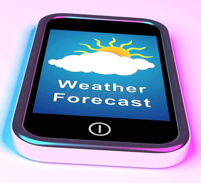 Mobile Phone Shows Cloudy Sun Weather Forecast Stock Illustration ...