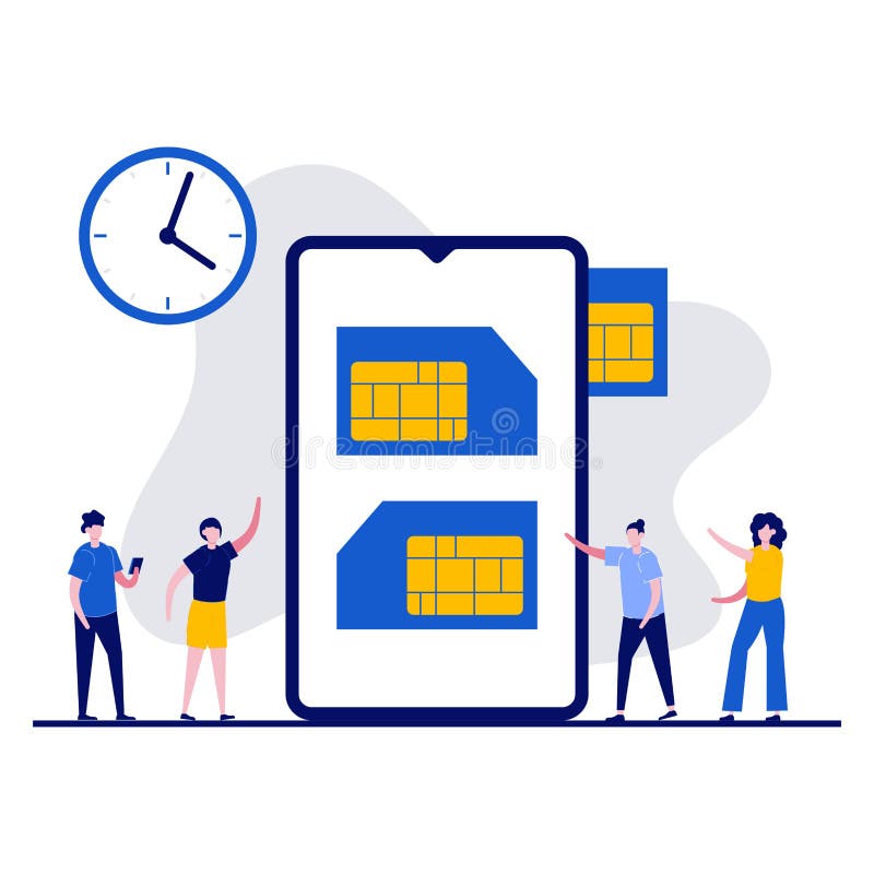 Mobile Phone SIM Cards Concept with Character. Mobile Phone Network ...