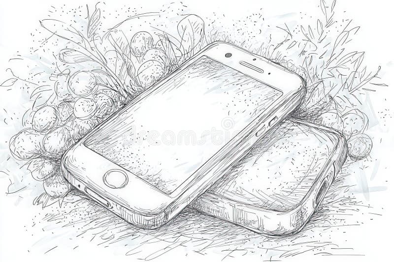 Mobile Phone Sketch: a Modern Depiction of a Mobile Phone, Highlighting ...