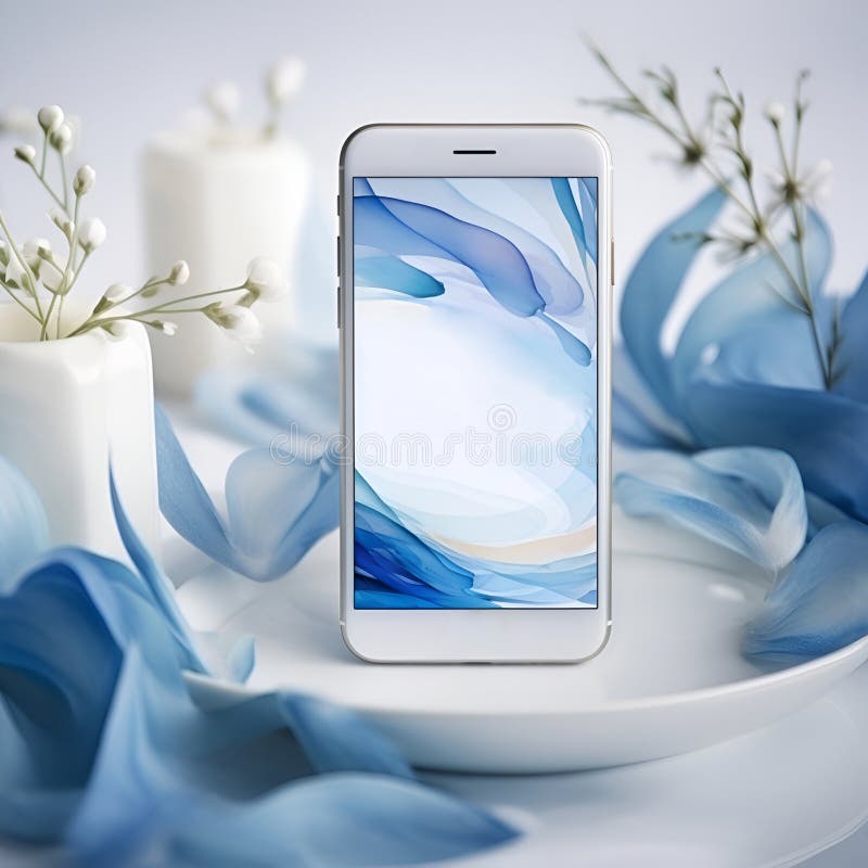 A Mobile Phone, a Smartphone with a Blue-and-white Screen on the Stock ...