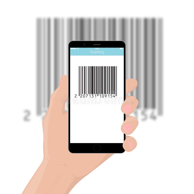 Mobile Phone Smartphone in Hand Scans the Bar Code Stock Illustration ...