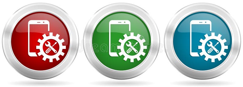 Mobile Phone, Smartphone Service Vector Icon Set. Red, Blue and Green ...