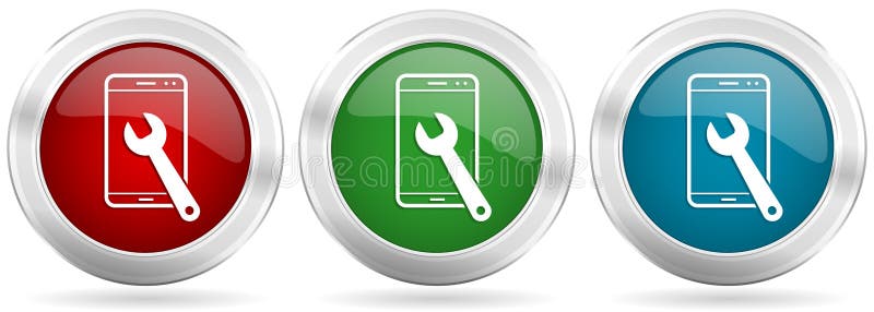 Mobile Phone, Smartphone Service Vector Icon Set. Red, Blue and Green ...