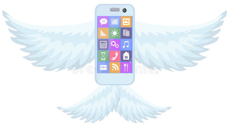 Mobile Phone Smartphone with Wings on White Stock Vector - Illustration ...