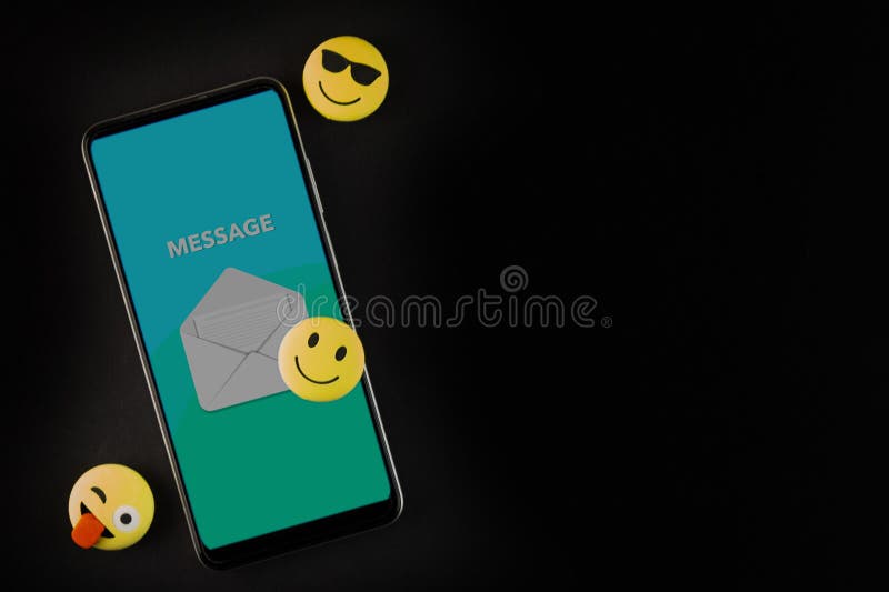 Mobile Phone with Smiley Faces and Emojis. Stock Photo - Image of ...