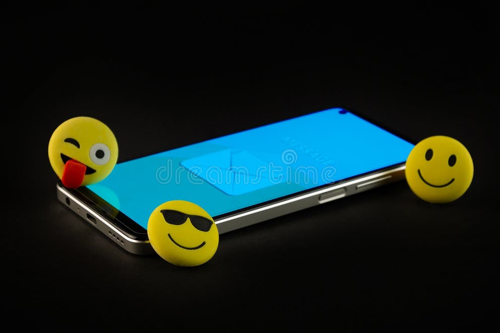 Mobile Phone with Smiley Faces and Emojis. Stock Photo - Image of ...